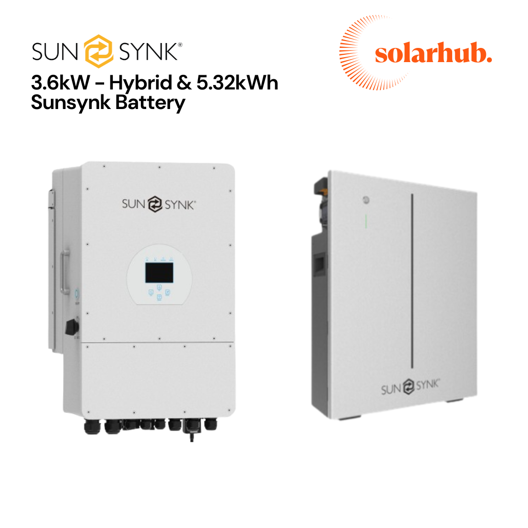SunSynk 3.6kW Hybrid Inverter & 5.32kWh Battery Kit – Solar Hub